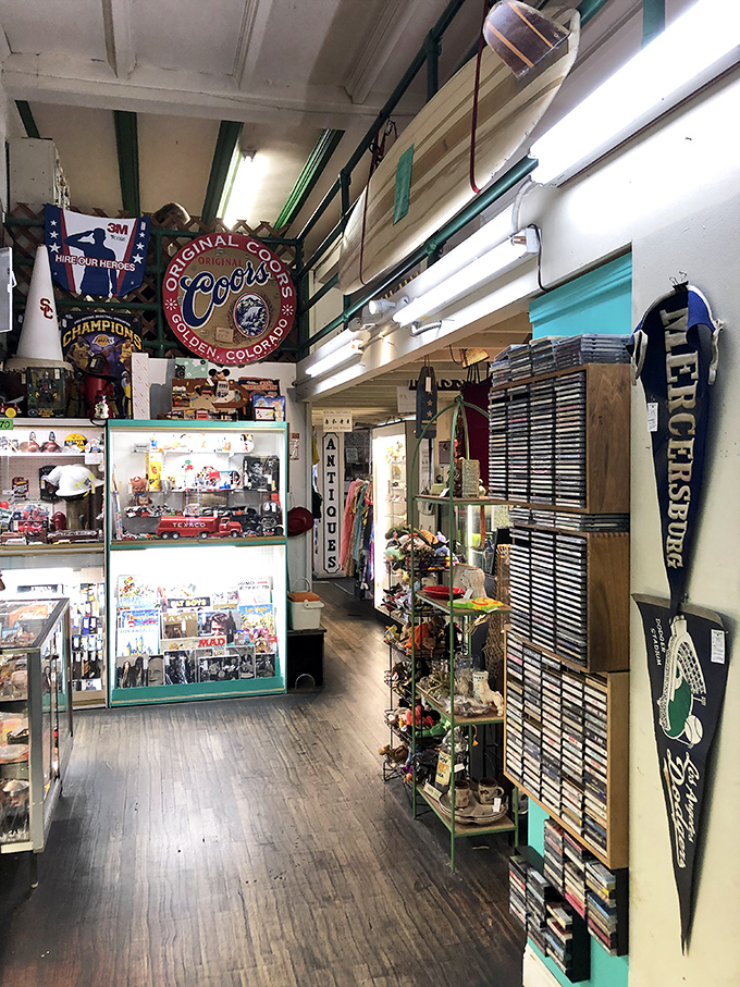 A corridor of curiosities! This aisle is like the Room of Requirement from Harry Potter, but for vintage enthusiasts instead of wizards.