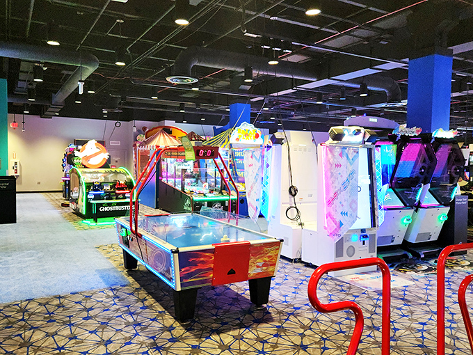 "Glide into action on the air hockey tables! It's like playing on a mini ice rink, minus the need for skates."