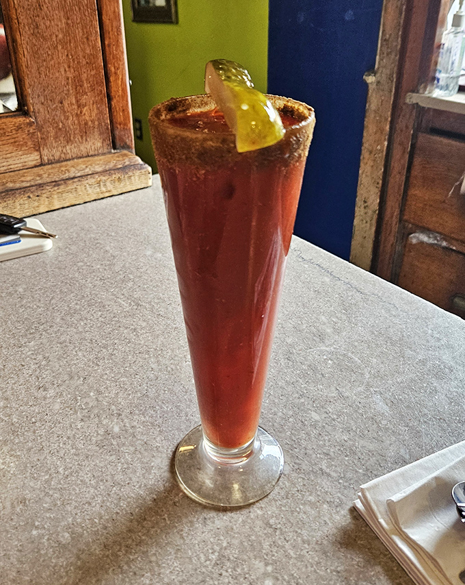 Rise and shine with a kick! Frank's Bloody Mary is like a spicy, liquid salad that'll wake you up faster than your alarm clock.