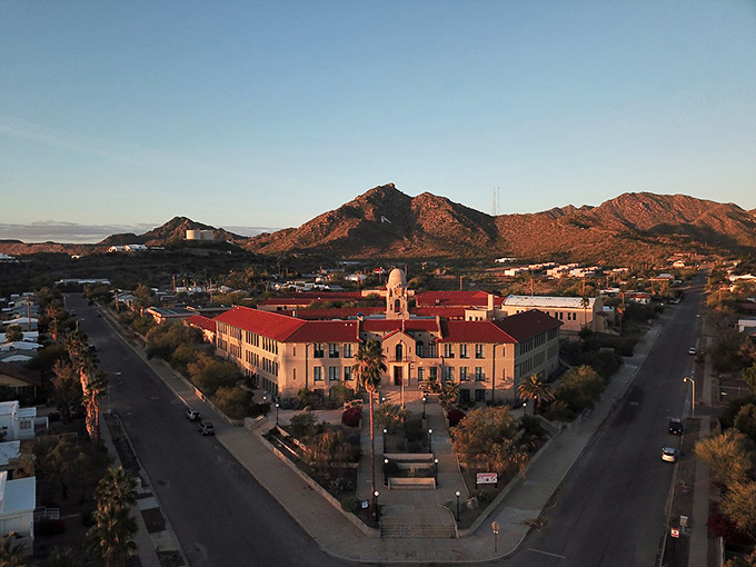 "Desert fortress or time machine?" This imposing structure looks like it could withstand a zombie apocalypse or host a wild West costume party. Maybe both?