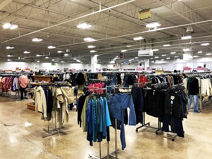 A sea of fabric possibilities! This clothing section could dress the cast of a Broadway show and still have leftovers.