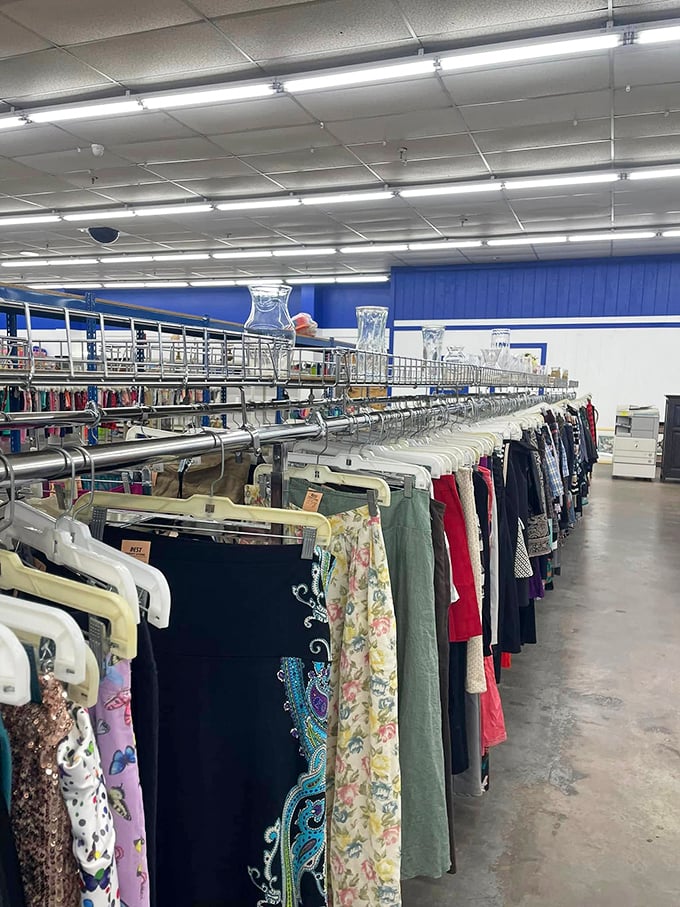 A rainbow of recycled fashion awaits! It's like raiding the closets of a thousand cool aunts who've been everywhere and done everything.