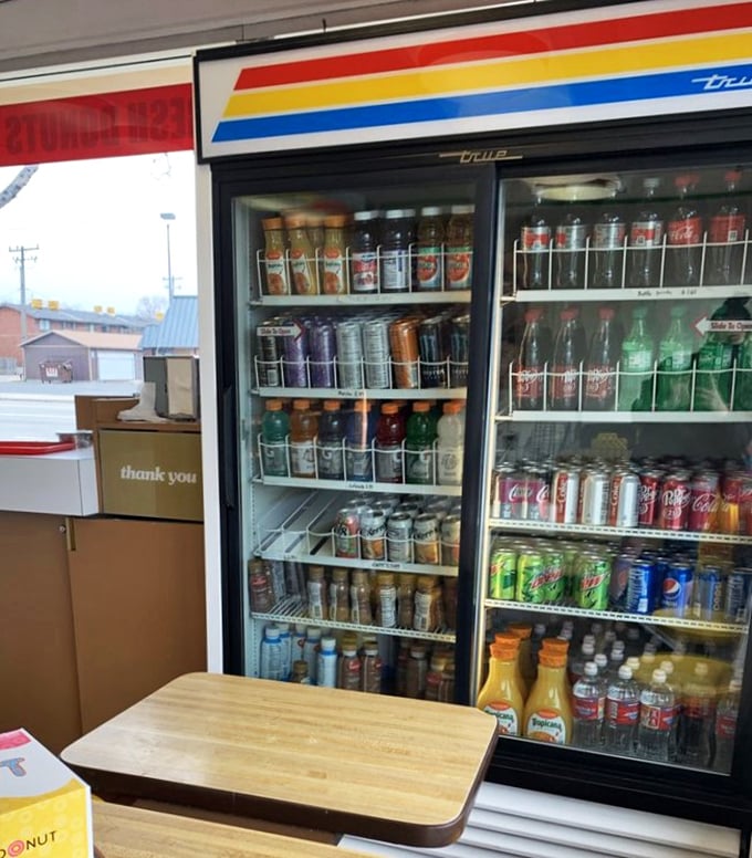 Thirsty? This refrigerated rainbow has more options than a Netflix queue. From sodas to juices, there's a perfect pairing for every donut.