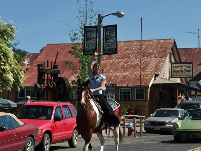 Giddy up! In Coulterville, you're just as likely to see a horse parked outside the general store as a Prius.