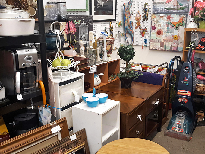 From mid-century modern to "grandma chic," this furniture section is like a sitcom set designer's fever dream.