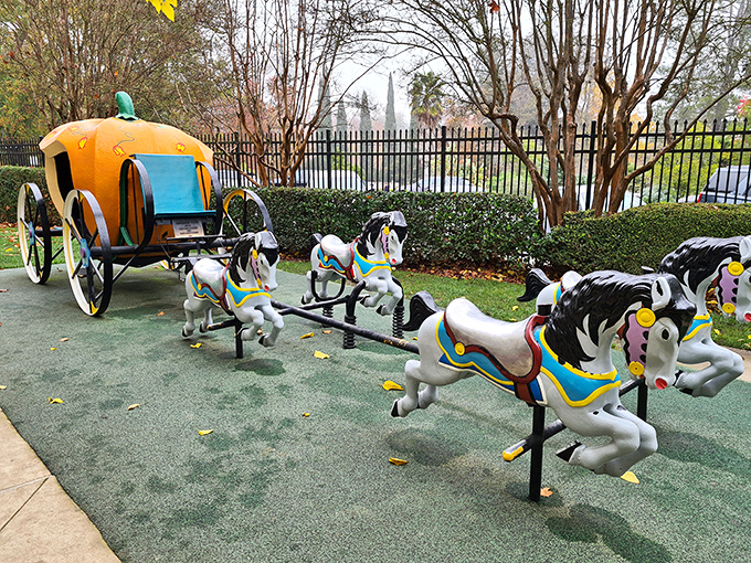 "Giddy up! This merry-go-round with a twist brings new meaning to 'horsing around.' It's a fairytale traffic jam that's actually fun to be stuck in."