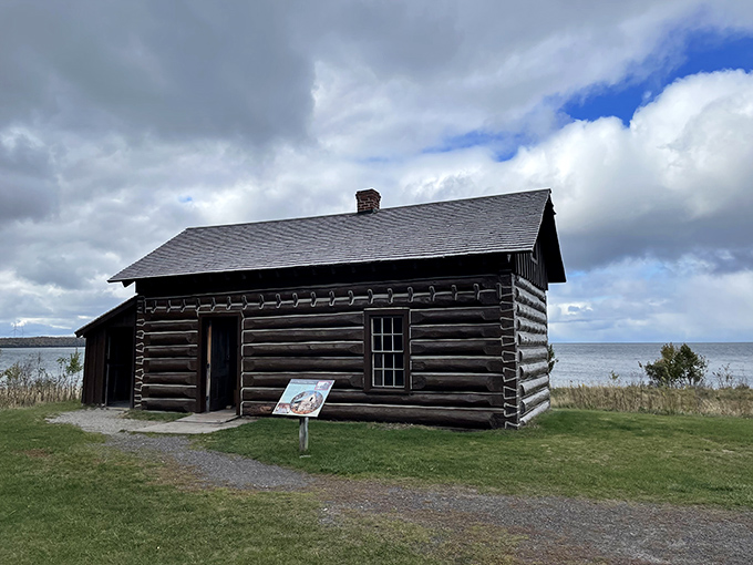 Lakeside living, 1800s style! This rustic cabin proves that waterfront property has always been prime real estate, even before Instagram-worthy views were a thing.