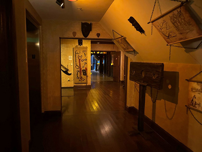 Step into the shadows of history. This dimly lit corridor leads guests through a chilling journey of medieval ingenuity gone wrong.