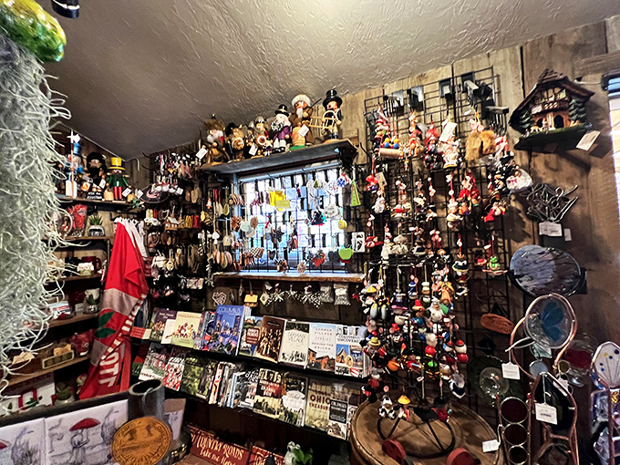 A symphony of souvenirs! From whimsical wind chimes to local literature, this corner is a microcosm of Columbus culture in all its glory.