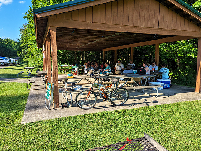 Shelter from the storm (of everyday life)! This cozy picnic area is where memories are made, one sandwich and laugh at a time.