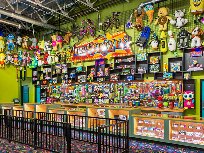 Behold, the Wall of Wonders! It's a plush toy jungle where unicorns and SpongeBobs live in harmony. Remember, folks: the claw is fickle, but the joy of winning is forever.
