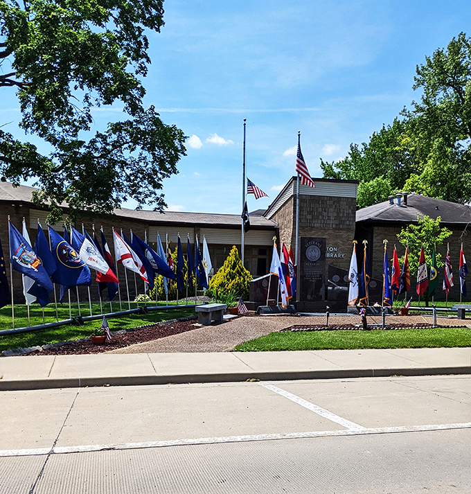 Books and flags unite at Staunton's knowledge hub. Here, story time comes with a side of stars and stripes.