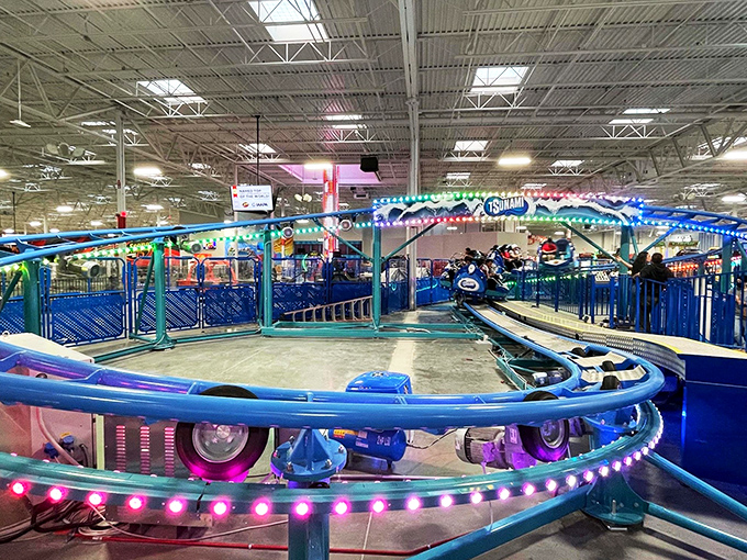 All aboard the fun express! This roller coaster brings the thrill of an amusement park right into the heart of Scene75.