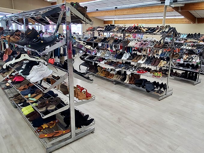 Shoe lovers, rejoice! This footwear fiesta has everything from barely-worn sneakers to dance-all-night heels. It's like Cinderella's closet, but more democratic.