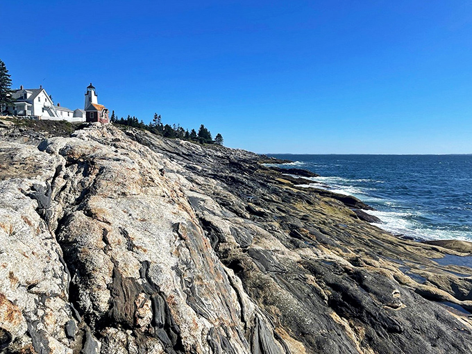 Layers of time etched in stone: Pemaquid Point's shoreline is a geological layer cake with a generous frosting of ocean spray.