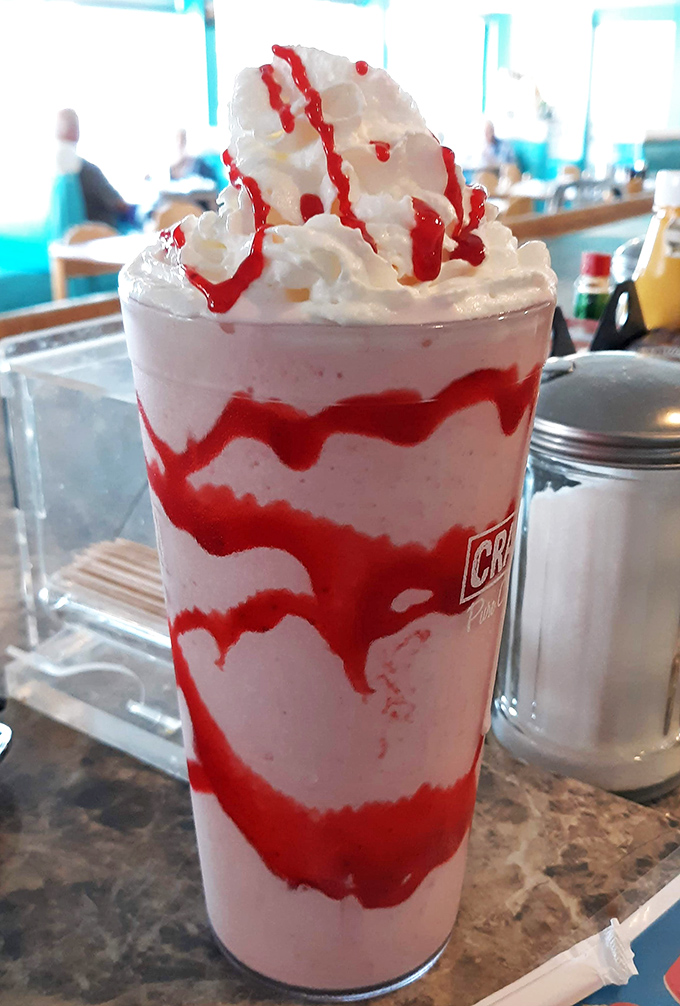 Great Scott! This strawberry milkshake isn't just a drink, it's a time machine in a glass. One sip and you'll be doing the twist in no time.