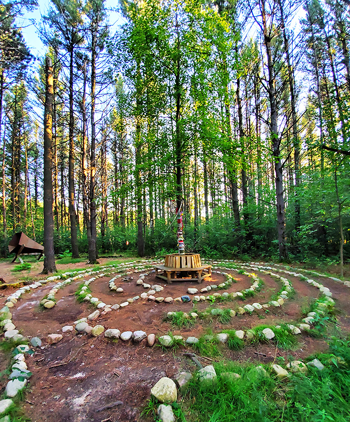 Mother Nature and human creativity collide in this mesmerizing stone labyrinth. It's like a zen garden designed by a mischievous forest sprite.