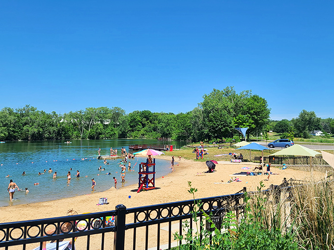 Sand, sun, and smiles all around. It's like a beach party and a family reunion had a beautiful Wisconsin baby.