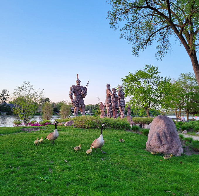 "Geese and goslings mingle with geological giants. It's a regular rock concert for the feathered crowd!"
