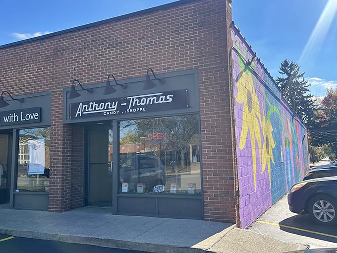 Anthony-Thomas: Where chocolate dreams and brick walls collide! This unassuming facade hides a world of cocoa-coated wonders.