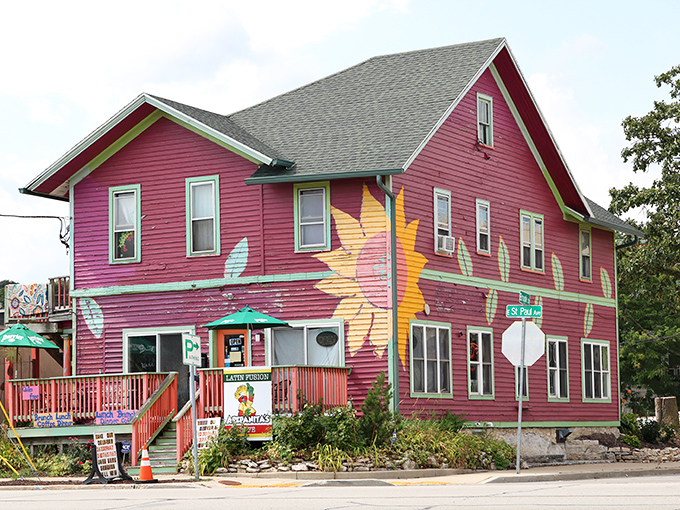Arepanita's Cafe: A burst of Caribbean color in Waukesha! This cheery pink house promises a flavor fiesta inside.