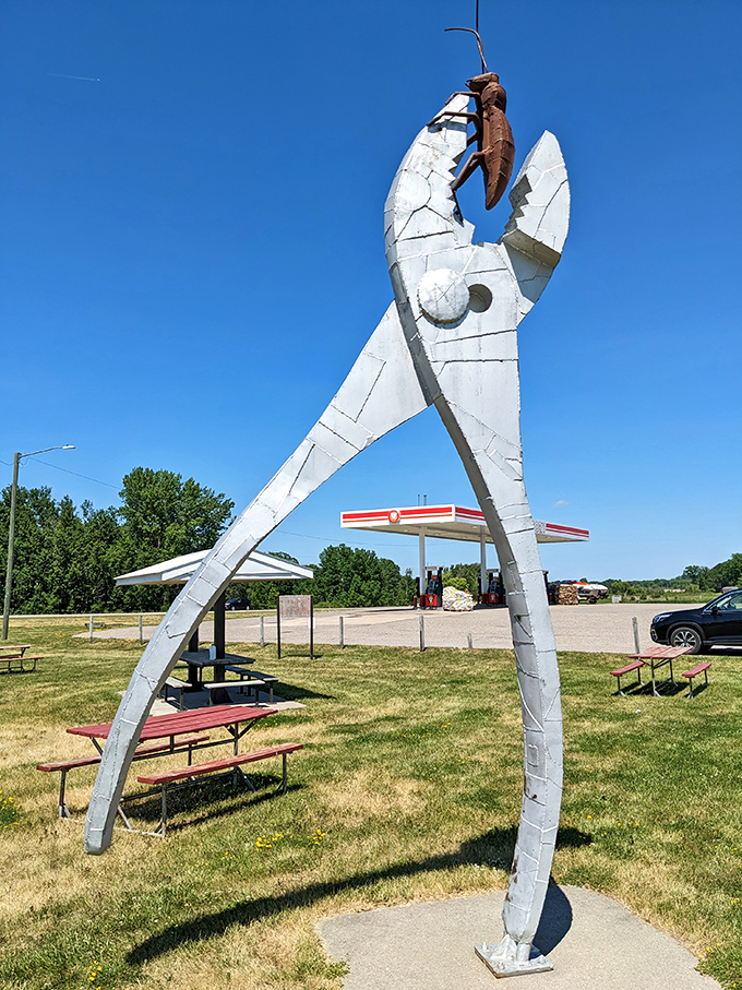 Vining's Nyberg Sculpture Park: where everyday objects go to live out their wildest dreams. That foot has places to be!