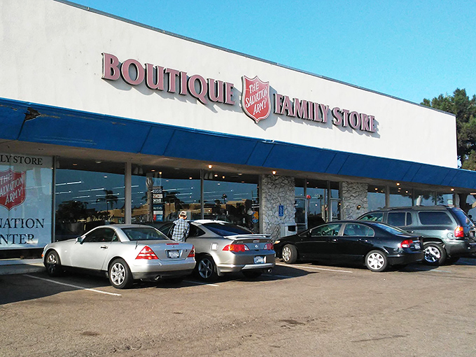 The Salvation Army: Where every purchase has a purpose. This cheery blue storefront is your gateway to guilt-free retail therapy.