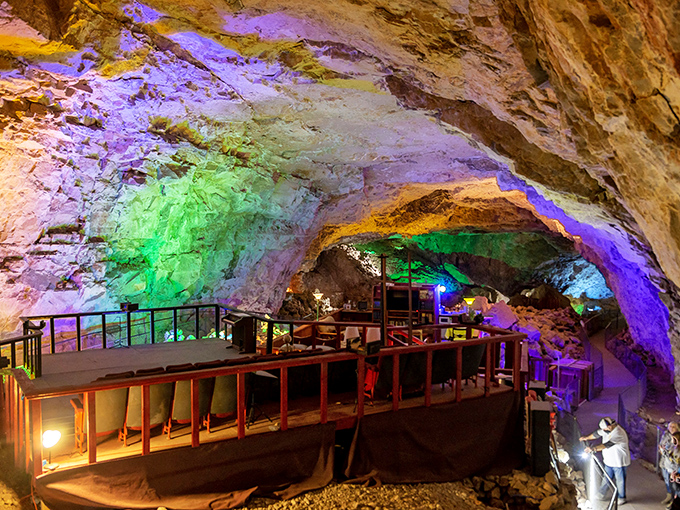 Spelunking meets fine dining at Caverns Grotto. Where else can you enjoy a sandwich surrounded by 345-million-year-old rock formations?
