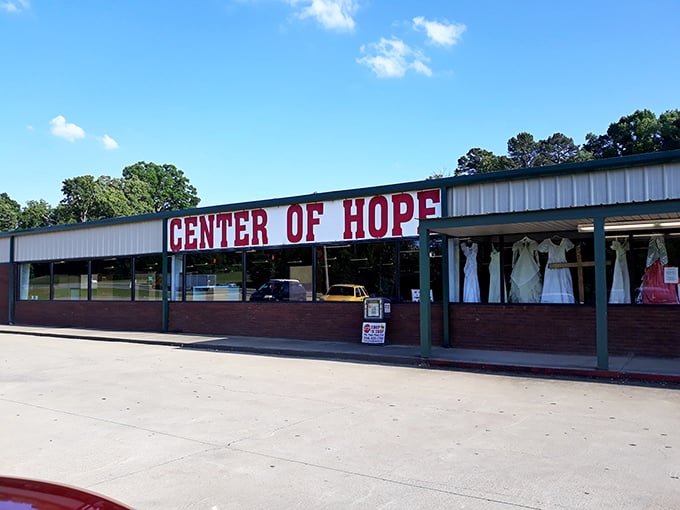 Summer, winter, or thrift store season? This facade promises a year-round festival of fantastic finds and feel-good shopping.