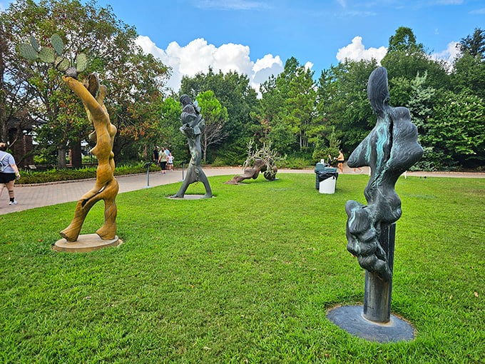 Modern art meets nature with these towering sculptures&mdash;where elegant lines and bold shapes create a striking contrast against the greenery. It&rsquo;s like the garden was designed to make you stop, look, and think.