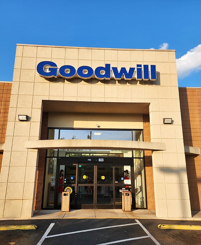 Racks of possibilities await at Goodwill. It's like a treasure map where X marks every spot!