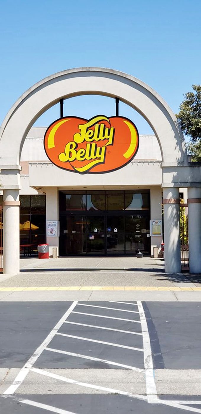 Behold, the great temple of jelly bean worship. Jelly Belly's larger-than-life logo is practically daring you not to smile &ndash; or salivate.