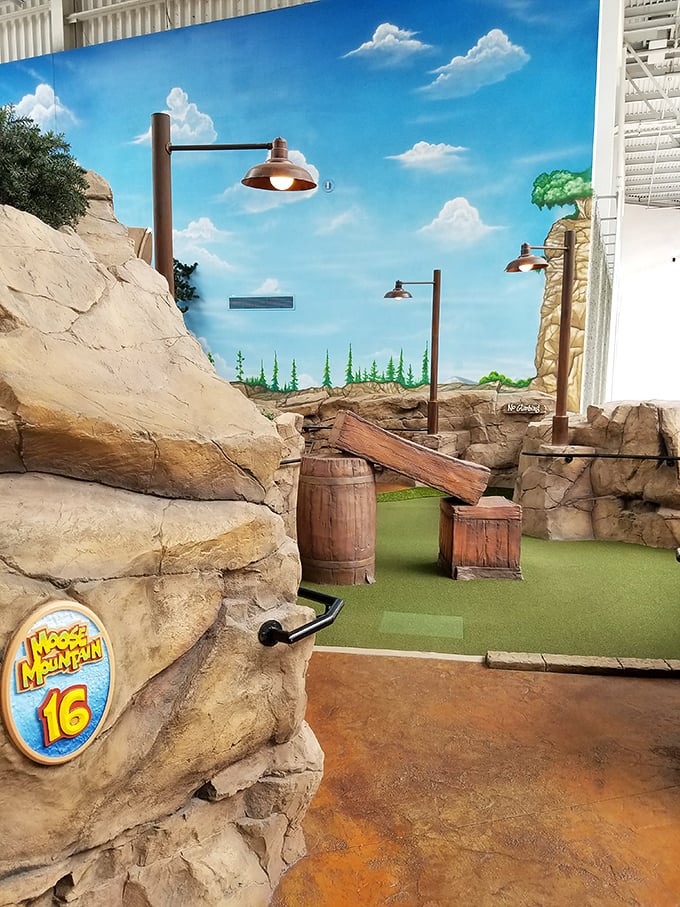 From forest to food court in 18 holes! Moose Mountain offers a surreal blend of wilderness and retail therapy.