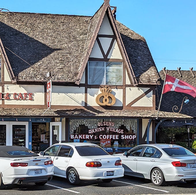 Timber frames and tempting treats! Olsen's facade is so quaint, you half expect to see Hansel and Gretel munching on a Danish.