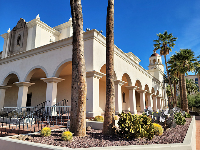 Cool sanctuary alert! Step inside and feel the temperature drop faster than your worries. Stained glass stories await in air-conditioned bliss.