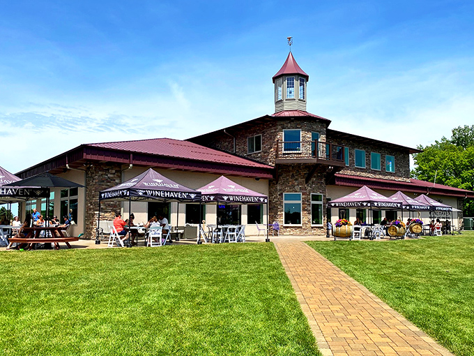 Lake views and libations: Winehaven's patio is the perfect spot to ponder life's big questions. Like, "Another glass?"