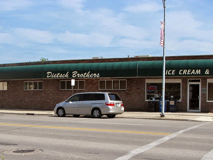 Ice cream parlor meets chocolate factory! Dietsch's green awning signals the start of a double-scoop adventure.