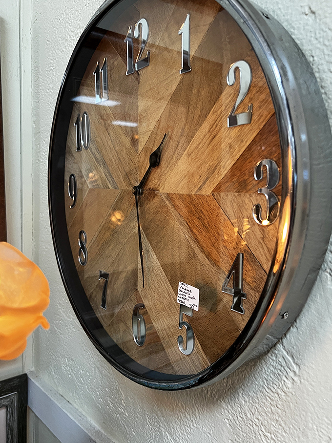 Time flies when you're having fun! This clock's wooden face is a reminder that every hour in Odd Fellows is an adventure.