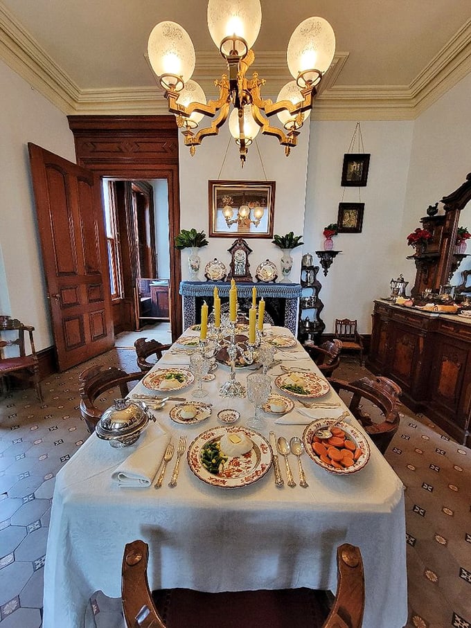 Dinner is served! This spread looks fit for royalty &ndash; or at least for folks who really, really love their antique china collections.