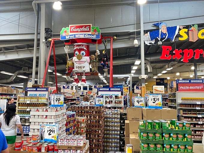 Holy Campbell's, Batman! This soup display is so eye-catching, even Andy Warhol would do a double-take.