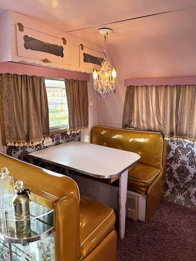 Glamping gone glam! This trailer's interior is what happens when "I Dream of Jeannie" meets "Mad Men." Shaken, not stirred.