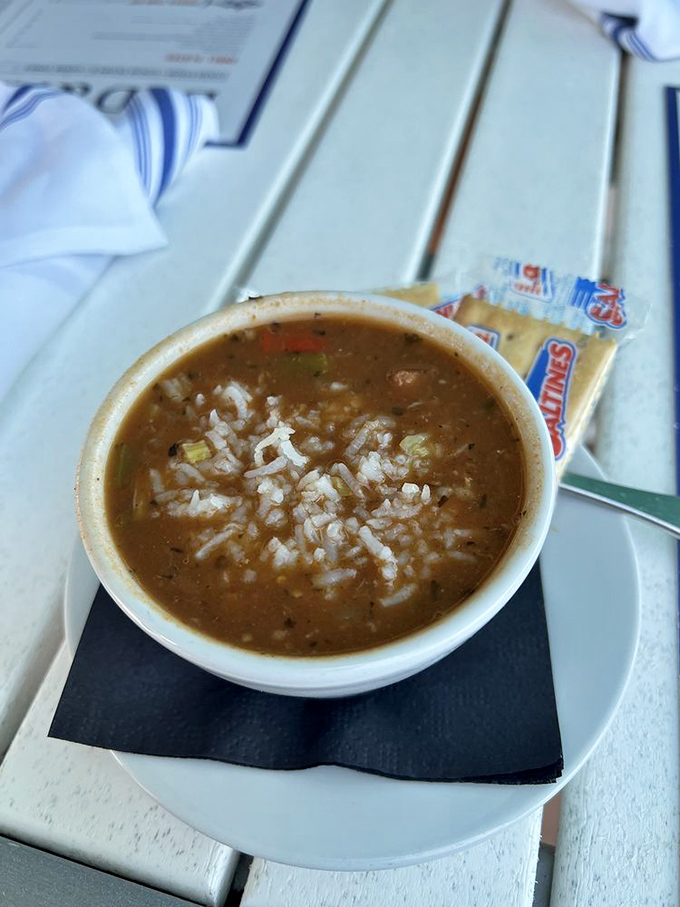 Comfort in a bowl! This gumbo looks richer than a oil tycoon and more satisfying than finding the perfect shell on your beach walk.