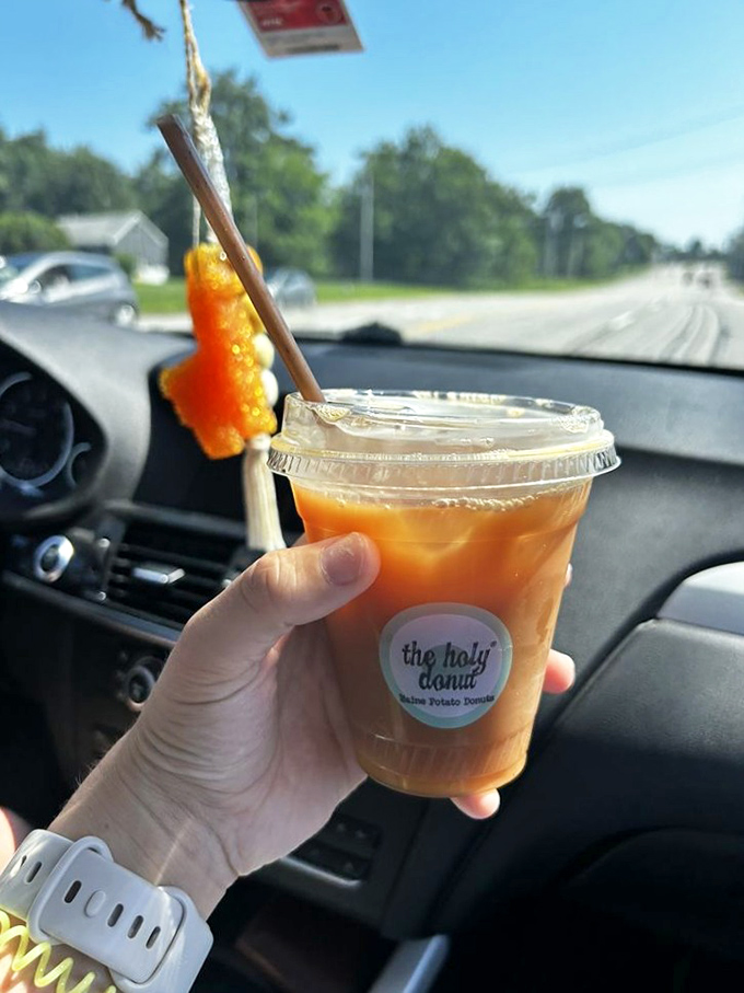 Road trip fuel, acquired! This iced coffee looks ready to turn any mundane Monday into a caffeinated adventure. Don't forget to grab a donut for the ride!