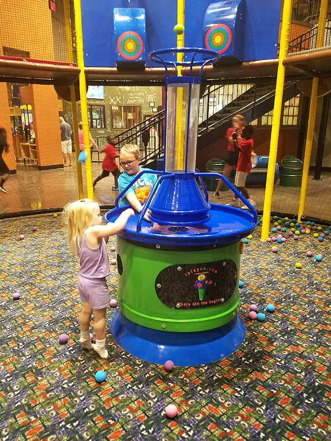 Balls, balls everywhere! This play area is like being inside a giant gumball machine, minus the sticky aftermath.