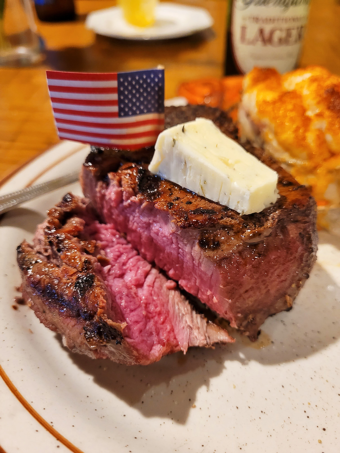 Medium rare perfection: a steak so pink, it's blushing. Paired with that loaded spud? It's a match made in culinary heaven.