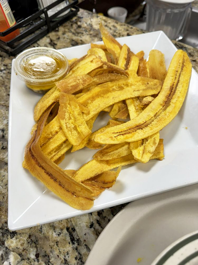 Plantain chips: The tropical cousin of potato chips. Crispy, salty, and addictive - they're like a beach vacation for your mouth.