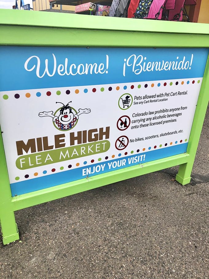 This sign lays down the law with a smile. No bikes or booze, but pets are welcome – as long as they're not driving those mini motorcycles.