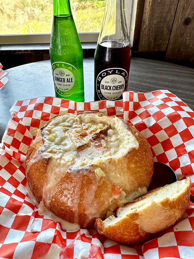 This sourdough bowl of clam chowder is what carb dreams are made of. Soup and bread in perfect harmony!