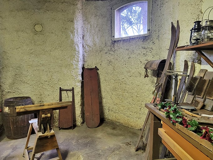 The original man cave? This rustic storage room looks like it's waiting for Thoreau to move in.