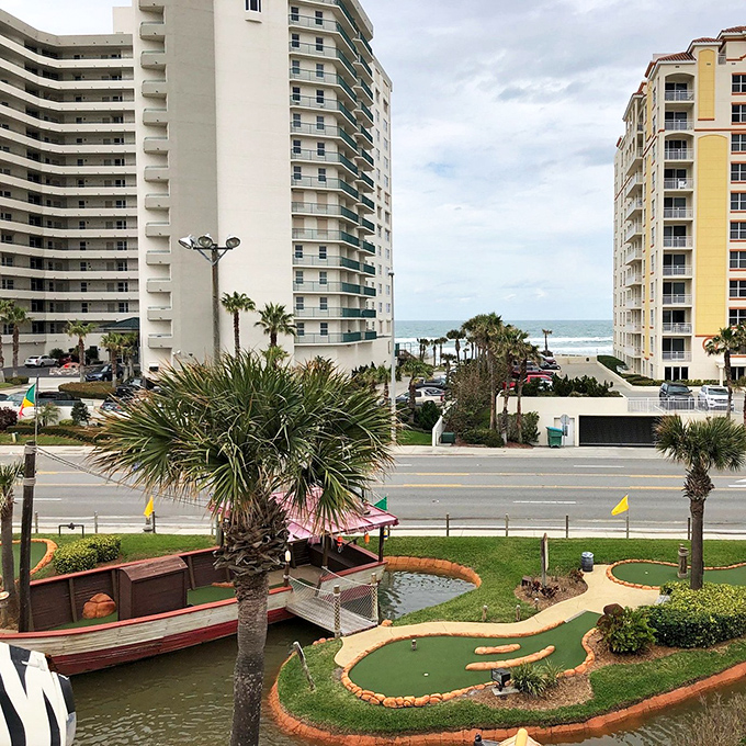 Ocean views and mini-golf blues? Not here! This street scene shows how Congo River Golf brings a slice of adventure to the beachfront.